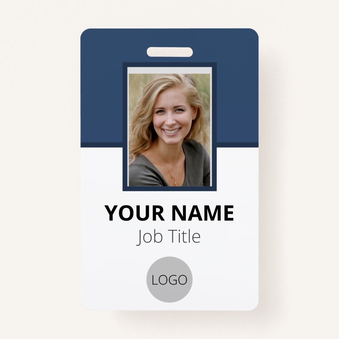 Custom Employee Photo Logo Bar Code Name Badge | Zazzle