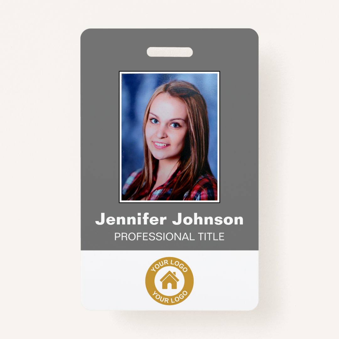 Custom Employee - Photo Logo Bar Code Name Badge | Zazzle