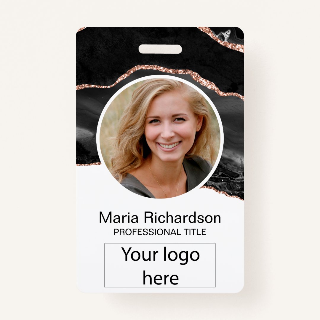 Custom Employee, Photo, Logo, Name Badge Black | Zazzle