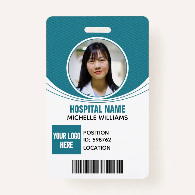 Custom employee photo logo name ID barcode Badge | Zazzle