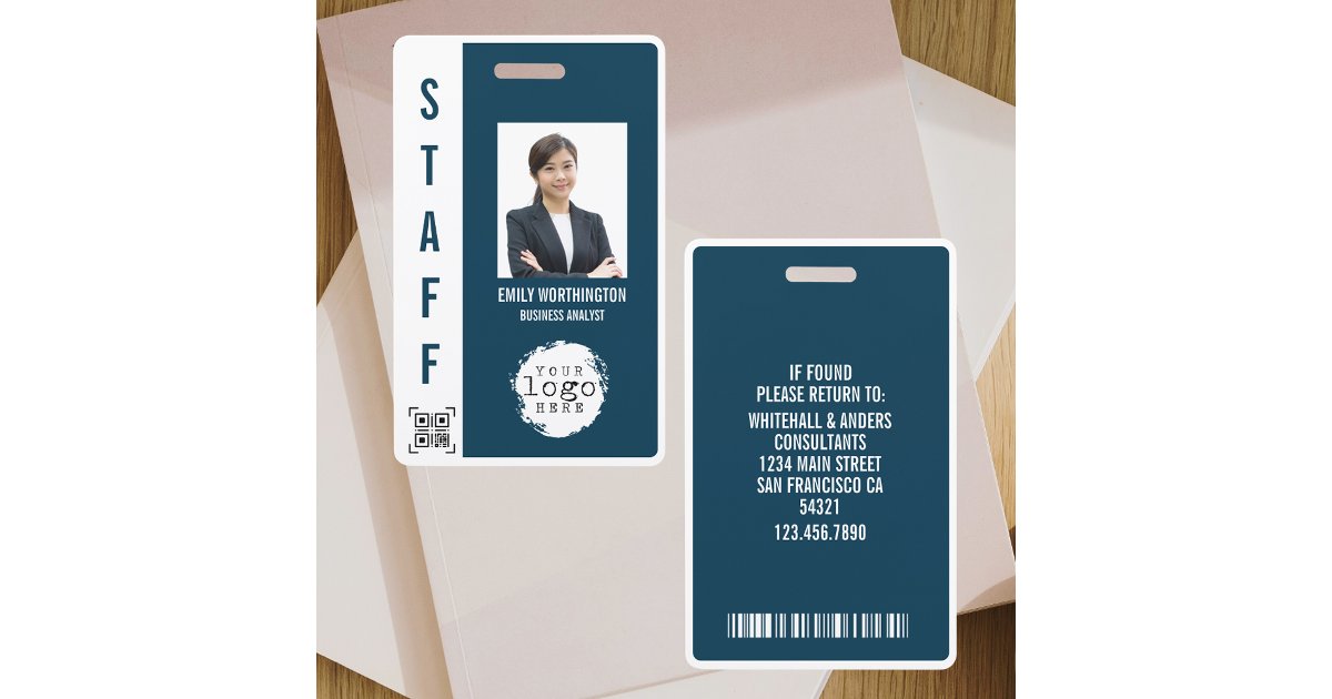 Custom Employee Photo Name Badge QR code Barcode | Zazzle