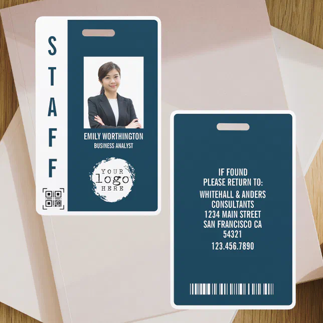 Custom Employee Photo Name Badge QR code Barcode | Zazzle