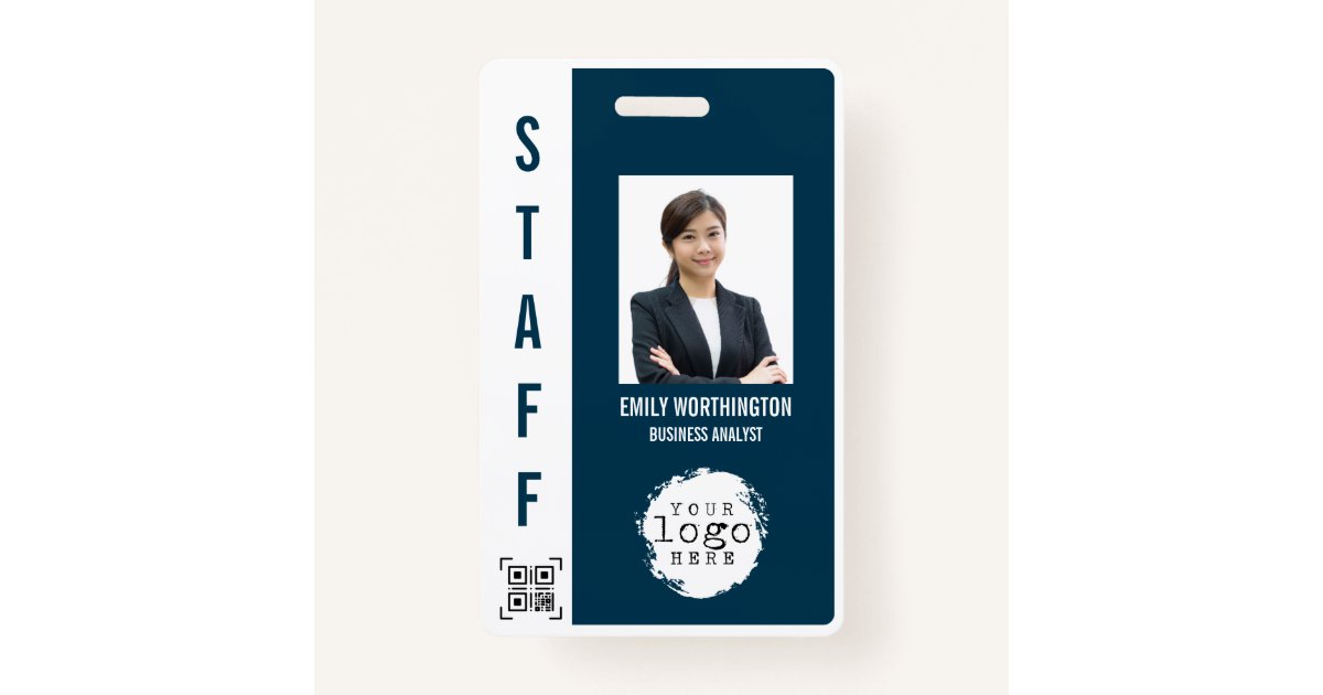 Custom Employee Photo Name Badge QR code Barcode | Zazzle