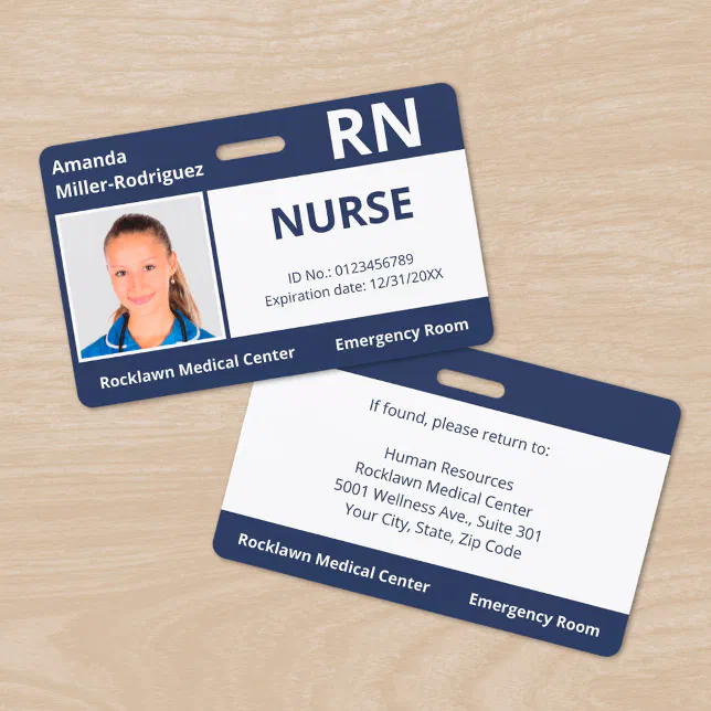 Custom Employee Photo Navy Blue Medical ID Badge | Zazzle