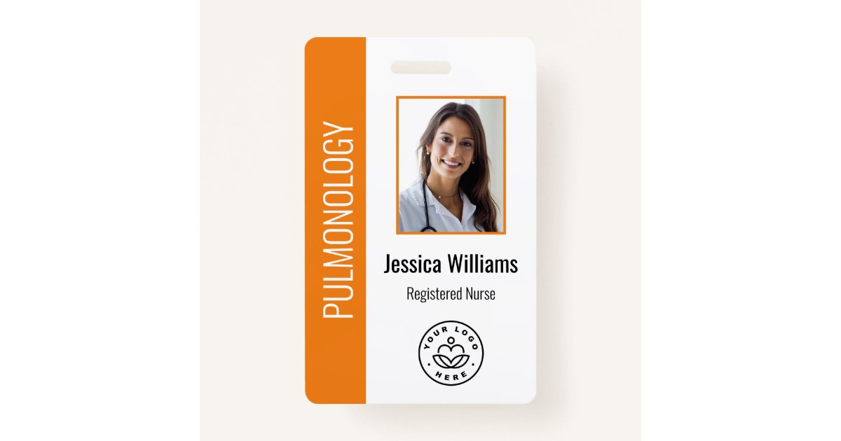 Custom Employee Photo Orange White Medical ID Badge | Zazzle