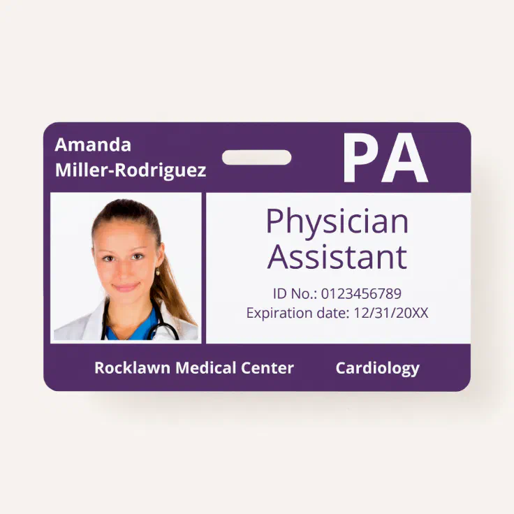 Custom Employee Photo Purple Hospital ID Badge | Zazzle