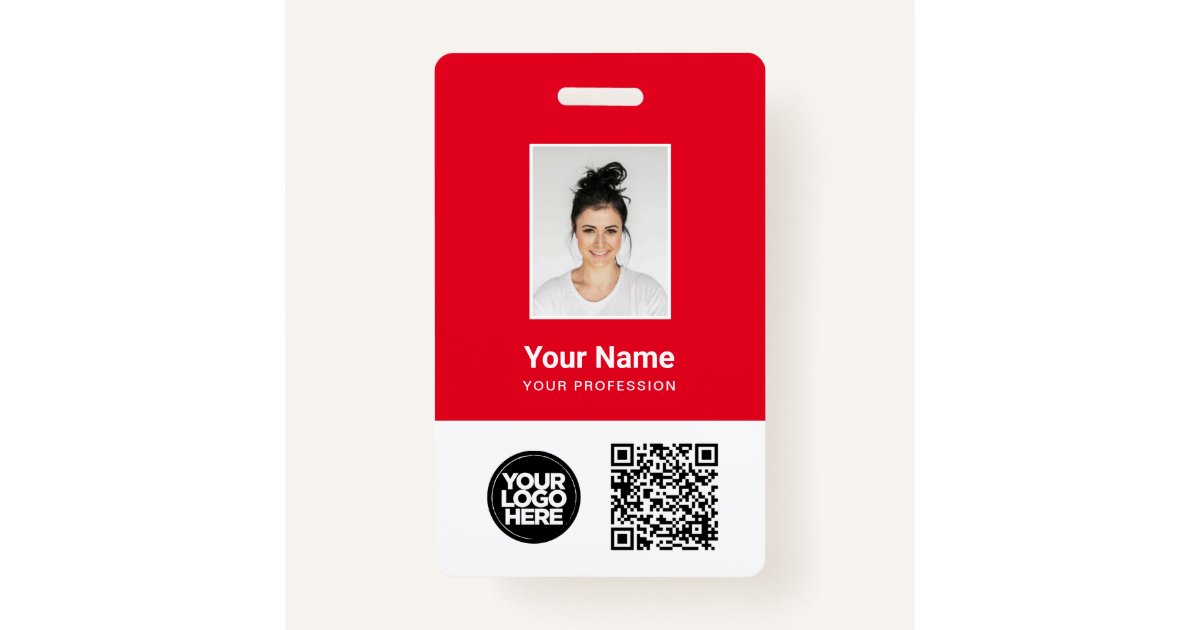Custom Employee Photo, Qr and Bar Code, Logo, Name Badge | Zazzle
