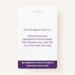 Custom Employee Photo White Purple Hospital ID Badge | Zazzle
