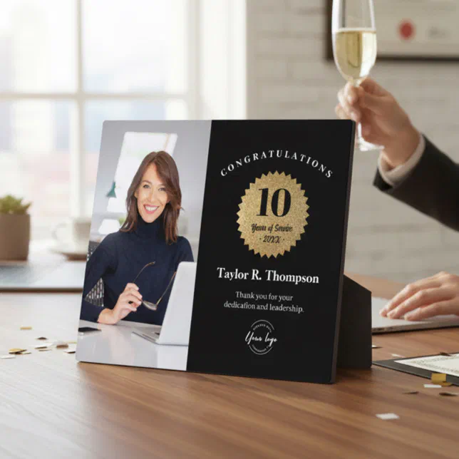 Custom Employee Recognition Photo 10 Year service Plaque | Zazzle