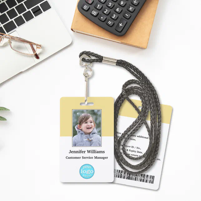Custom Employee Staff Logo Barcode Name Photo ID Badge | Zazzle