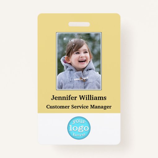Custom Employee Staff Logo Barcode Photo Name ID Badge | Zazzle