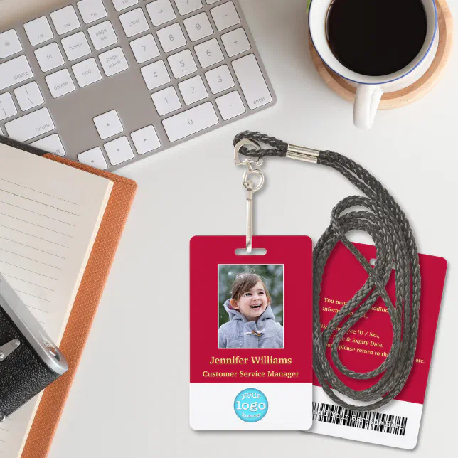 Custom Employee Staff Logo Barcode Photo Name ID Badge | Zazzle