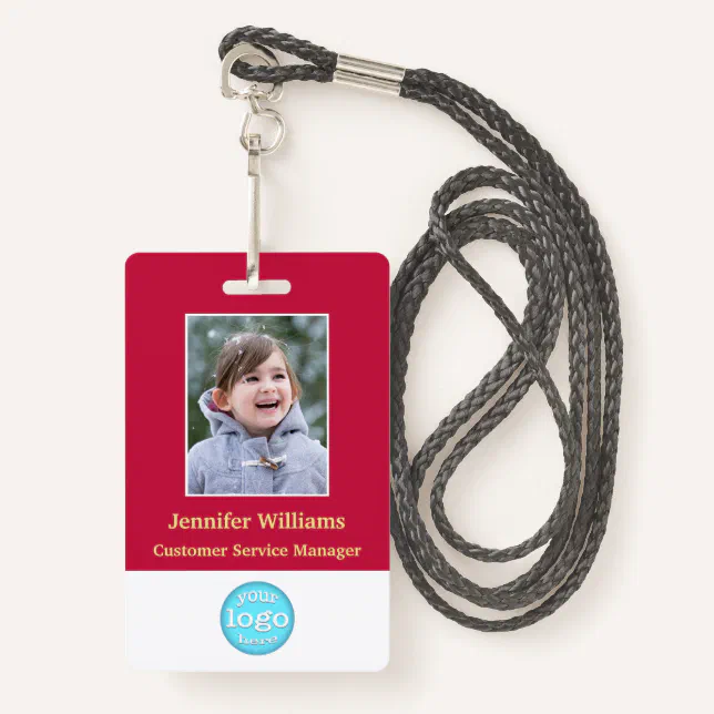 Custom Employee Staff Logo Barcode Photo Name ID Badge | Zazzle