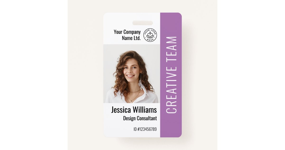 Custom Employee Staff Name Logo Barcode Photo ID Badge | Zazzle