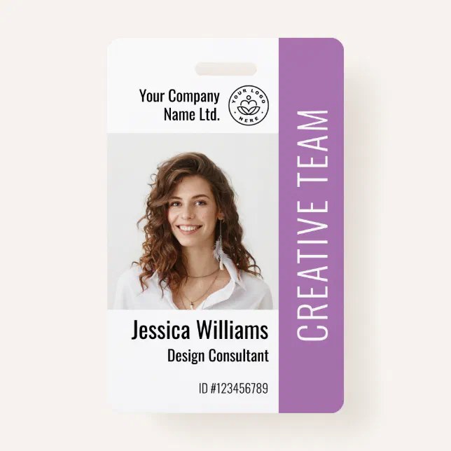 Custom Employee Staff Name Logo Barcode Photo ID Badge | Zazzle