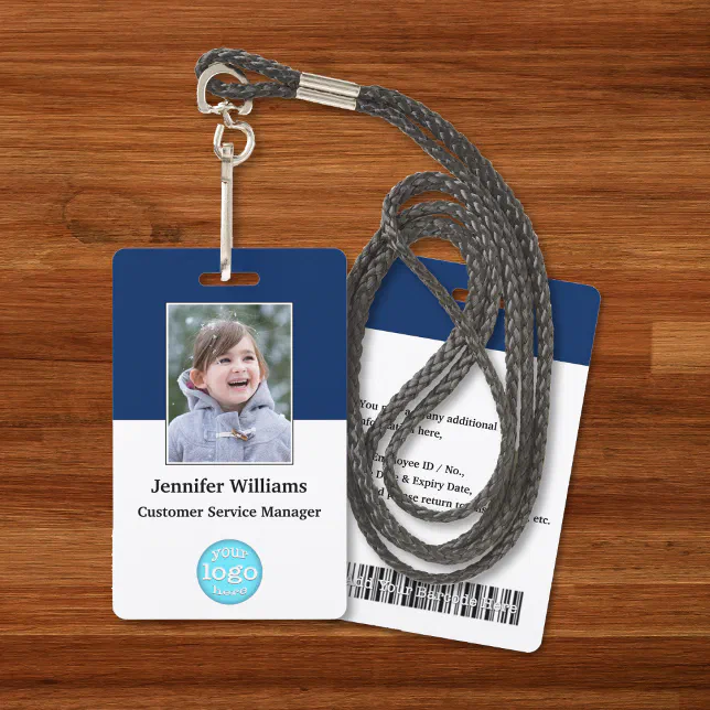 Custom Employee Staff Name Logo Barcode Photo ID Badge | Zazzle