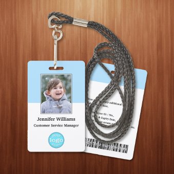 Custom Employee Staff Name Photo Barcode Logo ID Badge | Zazzle