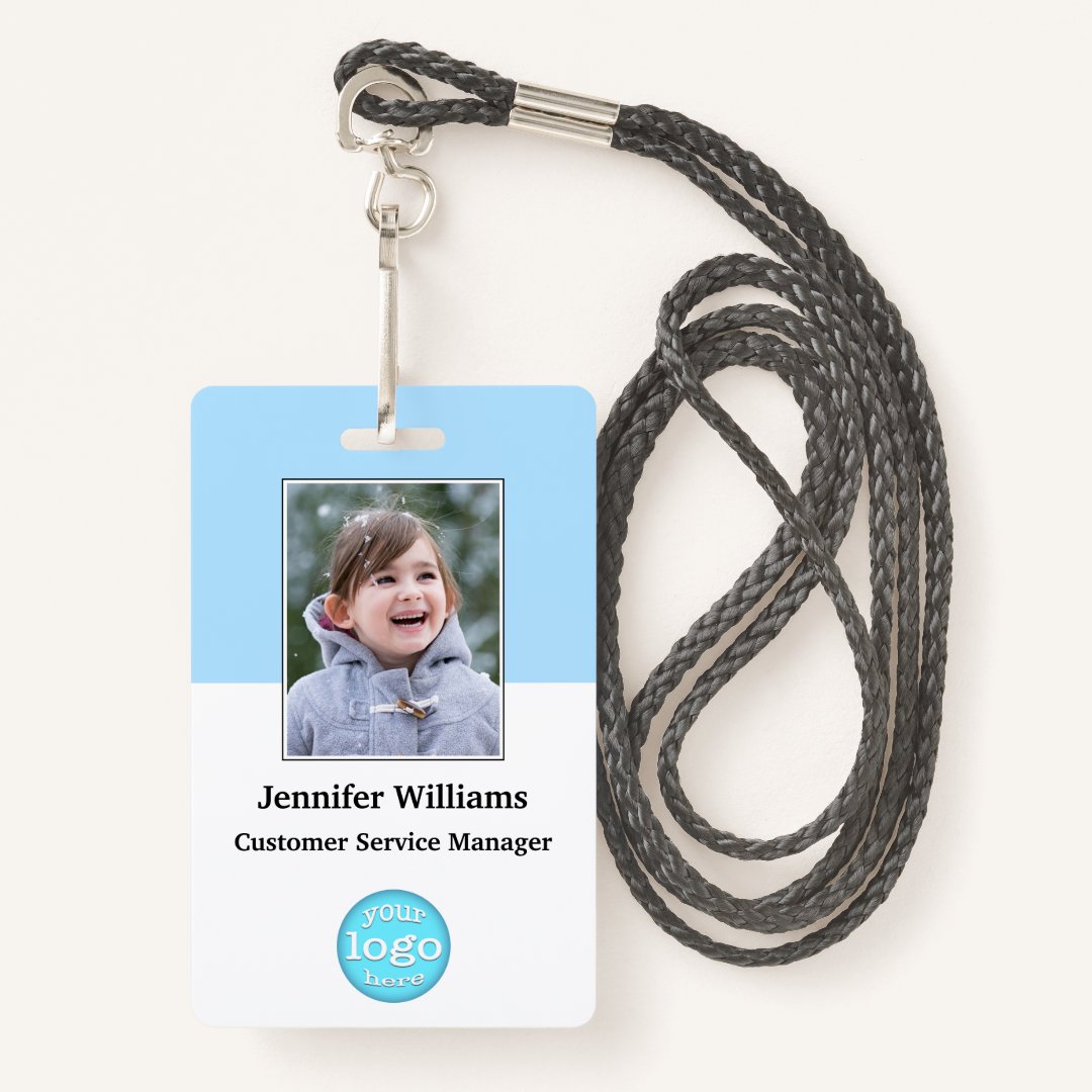 Custom Employee Staff Name Photo Barcode Logo ID Badge | Zazzle