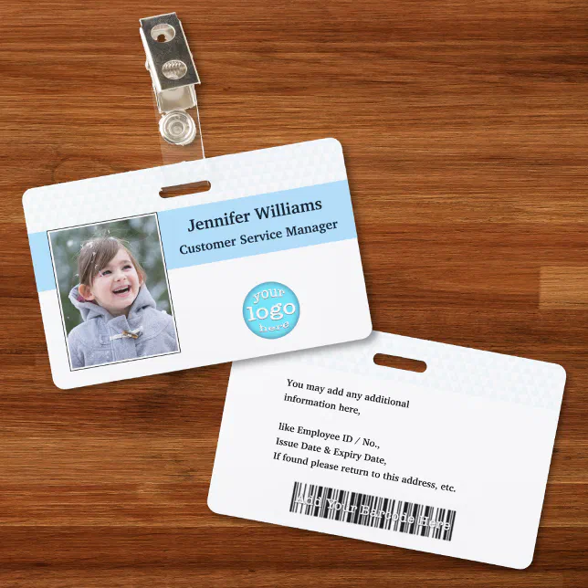 Custom Employee Staff Photo Logo Barcode Name ID Badge | Zazzle