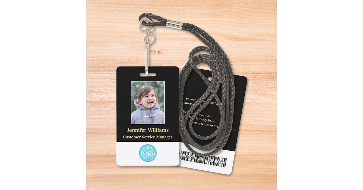 Custom Employee Staff Photo Name Barcode Logo ID Badge | Zazzle