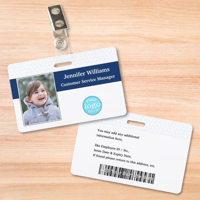Custom Employee Staff Photo Name Logo Barcode ID Badge | Zazzle