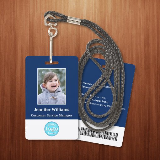 Custom Employee Staff Photo Name Logo Barcode ID Badge | Zazzle