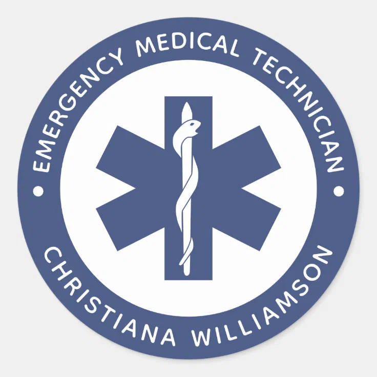 Custom EMT Symbol Emergency Medical Technician Classic Round Sticker ...