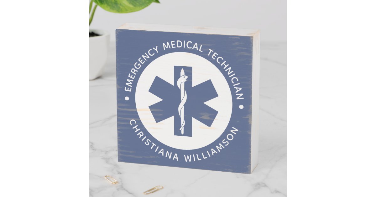 Custom EMT Symbol Emergency Medical Technician Wooden Box Sign | Zazzle