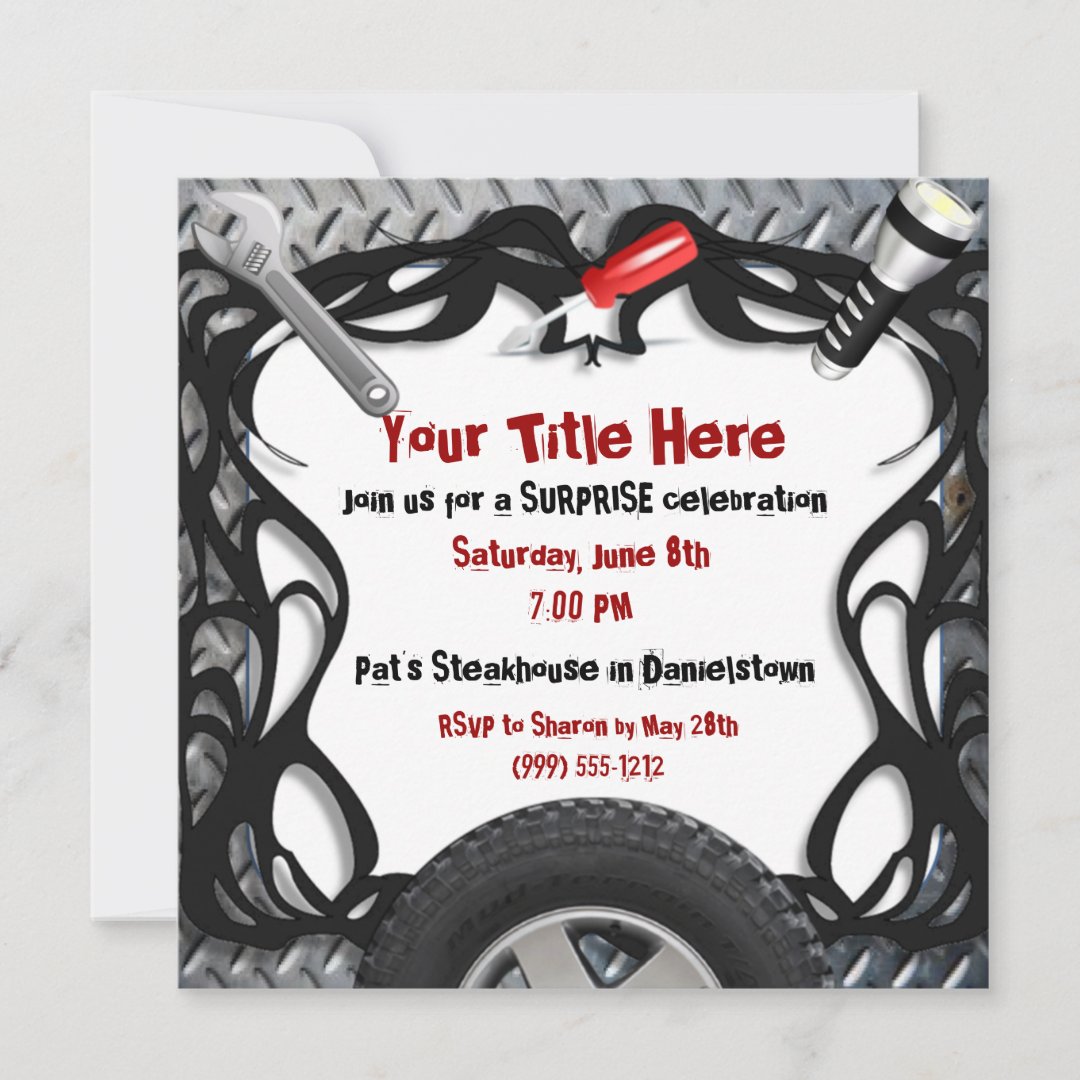 Custom Event Auto Mechanic Invitations | Zazzle