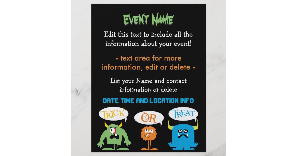 Custom Event Cute Halloween Monsters Flyer | Zazzle