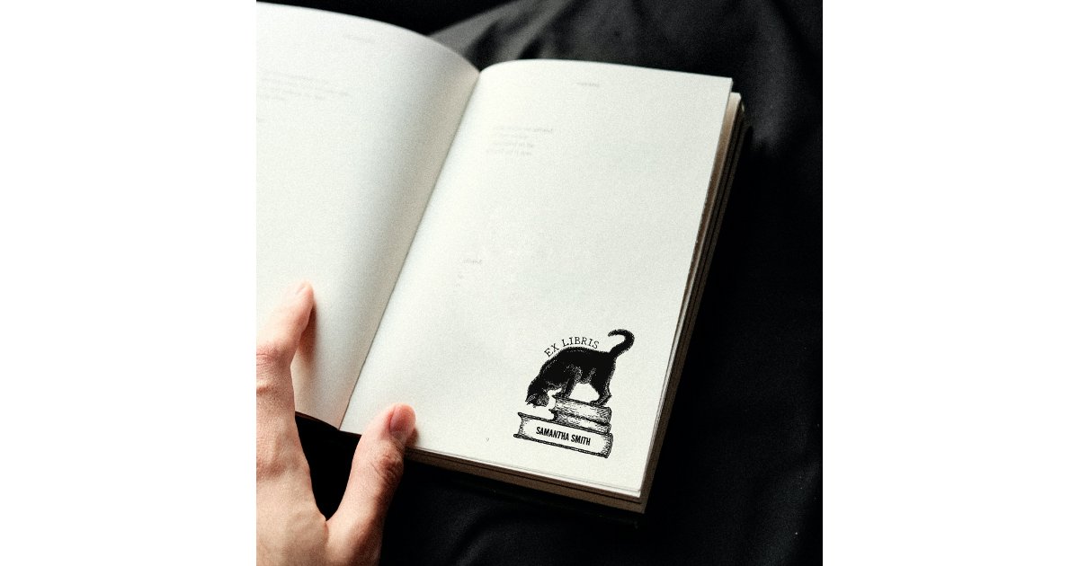 Custom Ex Libris, Vintage Cat Book Rubber Stamp | Zazzle