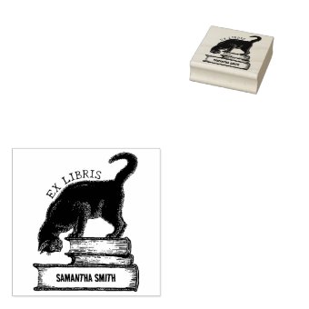 Custom Ex Libris, Vintage Cat Book Rubber Stamp | Zazzle
