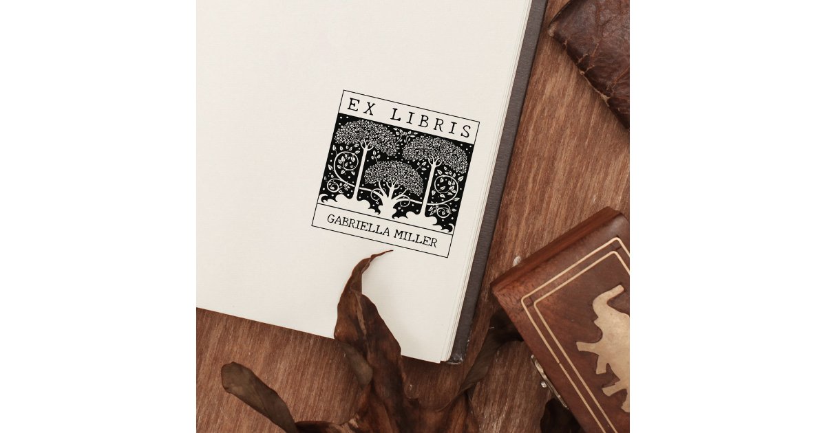 Custom Ex Libris, Vintage Trees Book Rubber Stamp | Zazzle