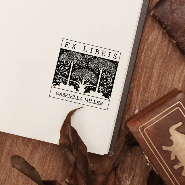 Custom Ex Libris, Vintage Trees Book Rubber Stamp | Zazzle