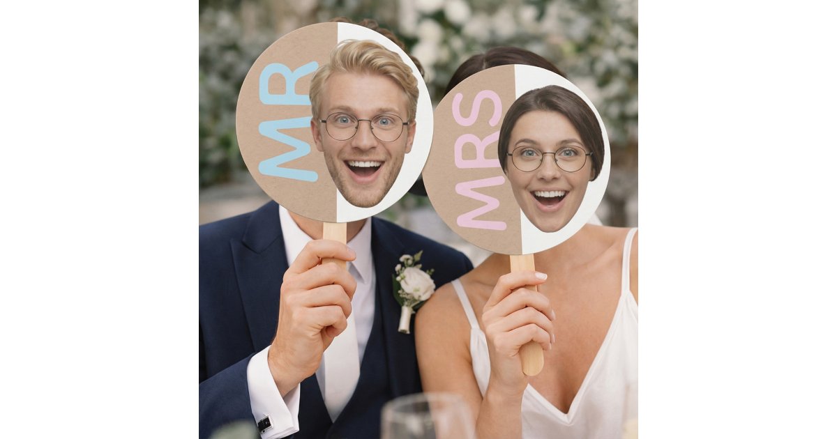 Custom Face Mr or Mrs Reception Game Paddles Hand Fan | Zazzle