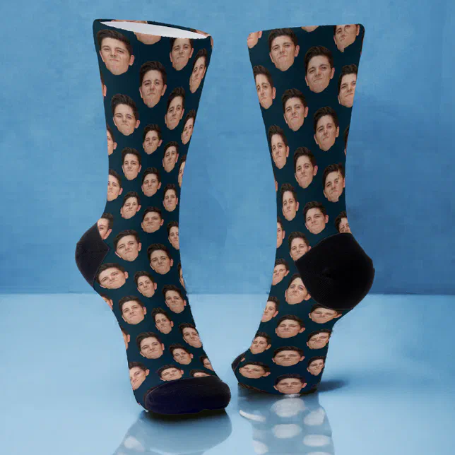 Custom Face Photo Dark Navy Blue Crew Socks | Zazzle