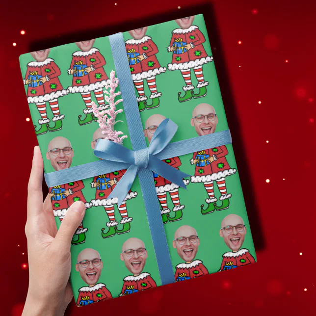 Custom Face Photo Elf Christmas Personalized Photo Wrapping Paper | Zazzle