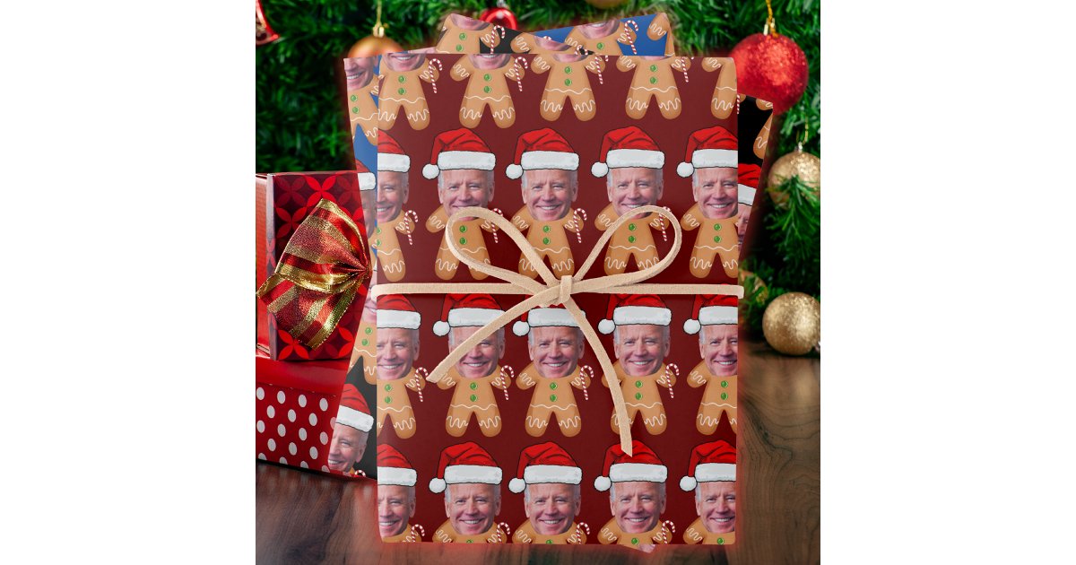 Custom Face Photo Gingerbread Joe biden Christmas Wrapping Paper Sheets ...