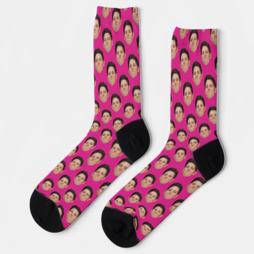 Custom Face Photo Hot Pink Crew Socks | Zazzle