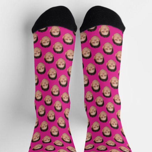 Custom Face Photo Hot Pink Crew Socks | Zazzle
