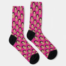 Custom Face Photo Hot Pink Crew Socks | Zazzle