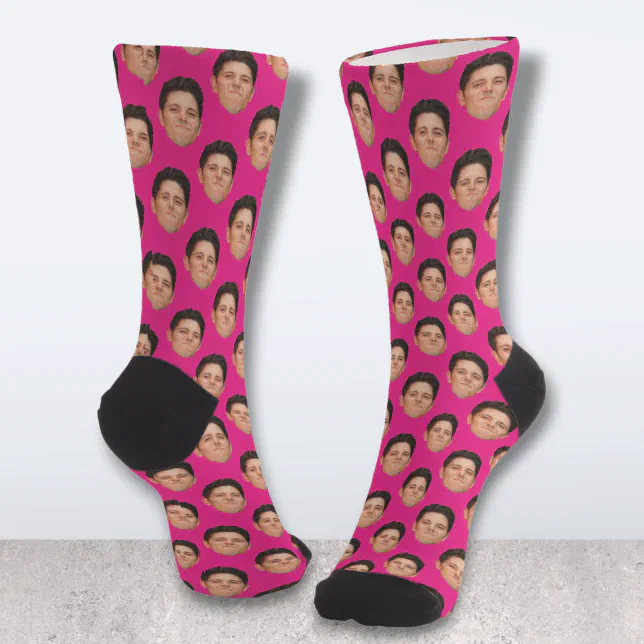 Custom Face Photo Hot Pink Crew Socks | Zazzle