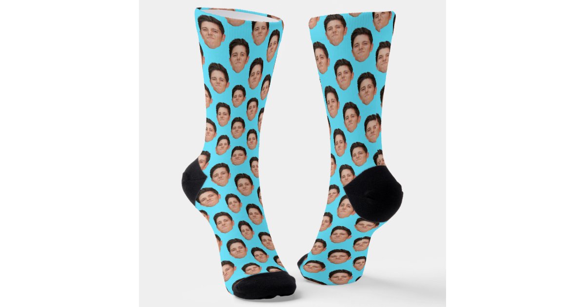 Custom Face Photo Light Blue Crew Socks | Zazzle