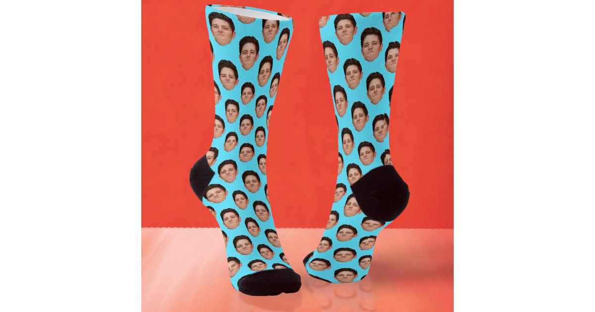 Custom Face Photo Light Blue Crew Socks | Zazzle