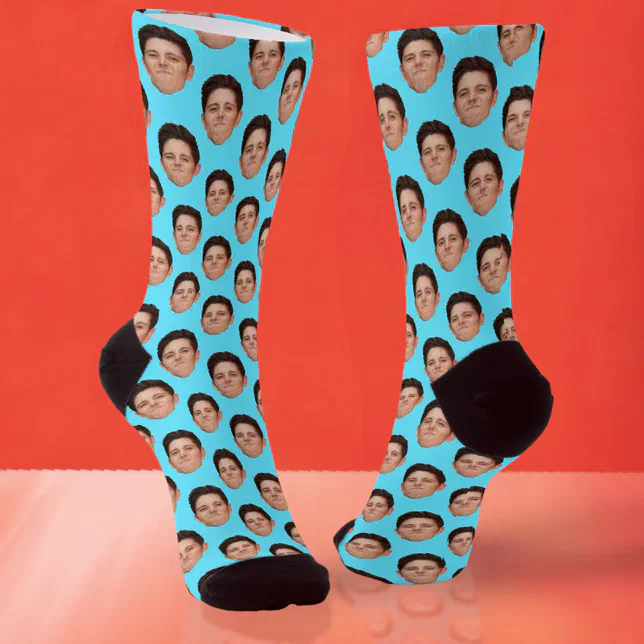 Custom Face Photo Light Blue Crew Socks | Zazzle
