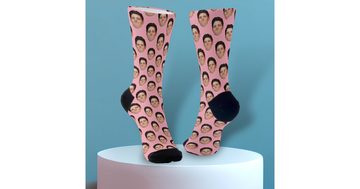 Custom Face Photo Light Pink Crew Socks | Zazzle