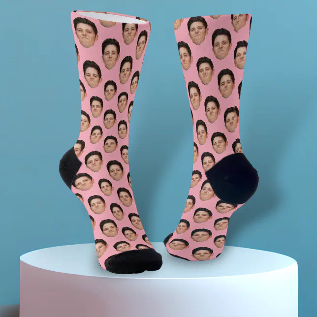 Custom Face Photo Light Pink Crew Socks | Zazzle
