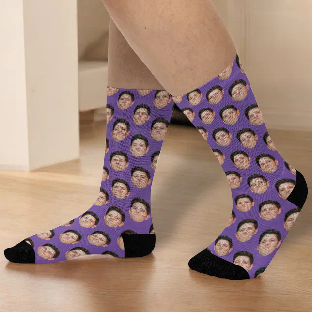 Custom Face Photo Purple Crew Socks | Zazzle