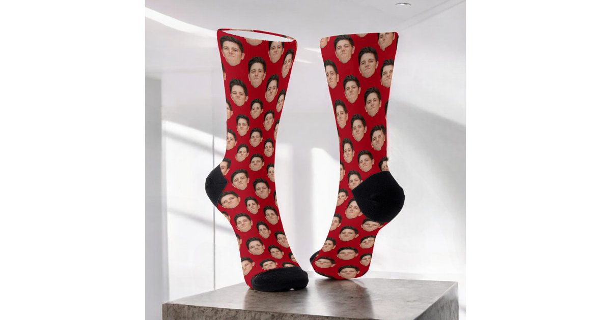 Custom Face Photo Red Crew Socks | Zazzle