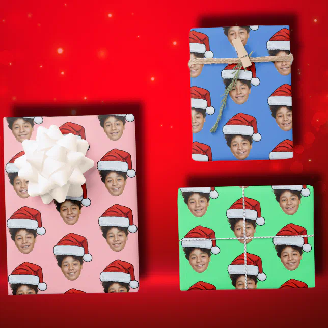 Custom Face Photo Santa Face Wrapping Paper Sheets | Zazzle
